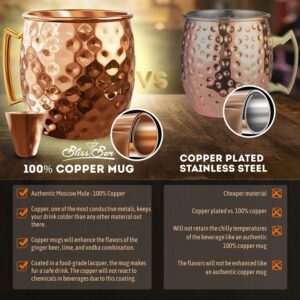 Bliss Bar 16 Oz Moscow Mule Cups Set of 4 | Pure Solid Copper Moscow Mule Mugs| Premium Quality Copper Straws and Shot Glass Included for Perfect Cocktail Experience