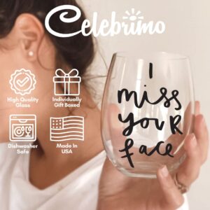 Celebrimo I Miss Your Face Wine Glass. Long Distance Relationship Gift for Best Friend - I Miss You Gifts For Boyfriend, Girlfriend - Military Gifts and Cute Gifts For Friends, Sister, Mom 15oz