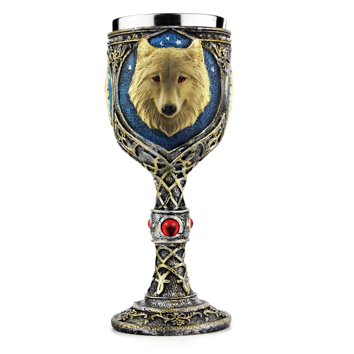 EZESO Stainless Steel Wolf Goblet, EZESO Resin 3D Wine Chalice Goblet Cup(Wolf Goblet)