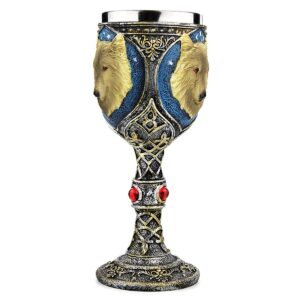 EZESO Stainless Steel Wolf Goblet, EZESO Resin 3D Wine Chalice Goblet Cup(Wolf Goblet)