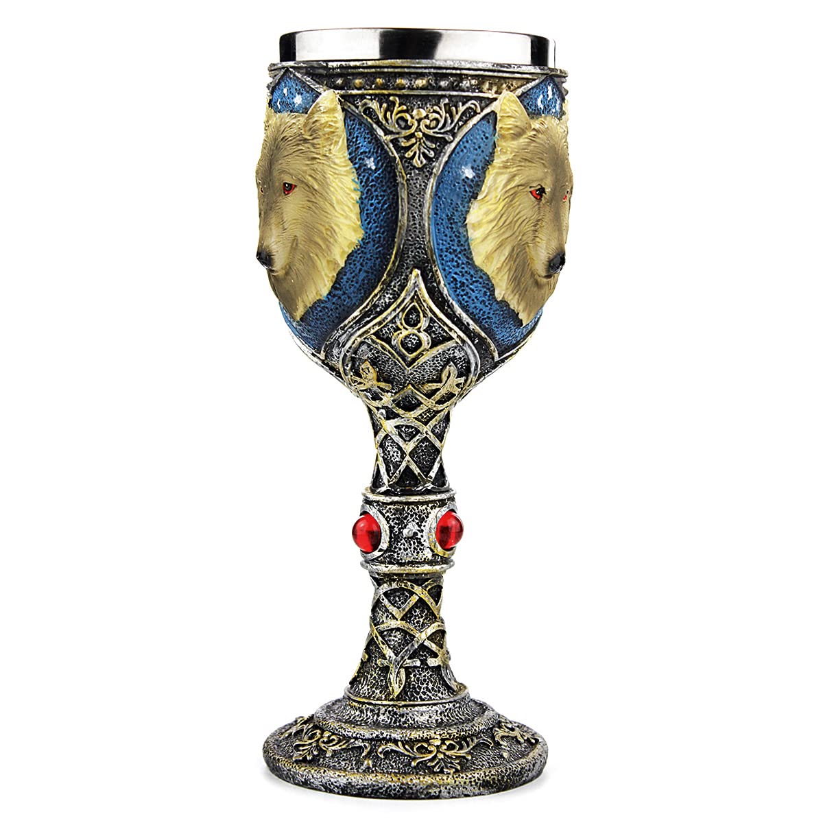 EZESO Stainless Steel Wolf Goblet, EZESO Resin 3D Wine Chalice Goblet Cup(Wolf Goblet)