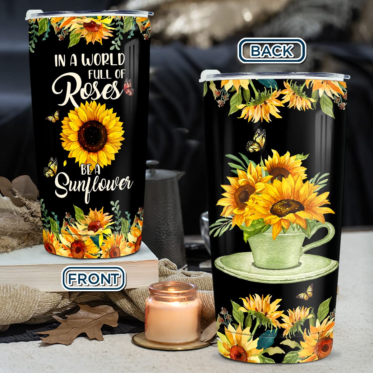 wowcugi Inspirational Gift Sunflower Tumbler Inspirational 20oz Insulated Floral Stainless Steel Tumblers with Lid Coffee Travel Mug Birthday Christmas Mothers Day Cup Gift For Women Girls