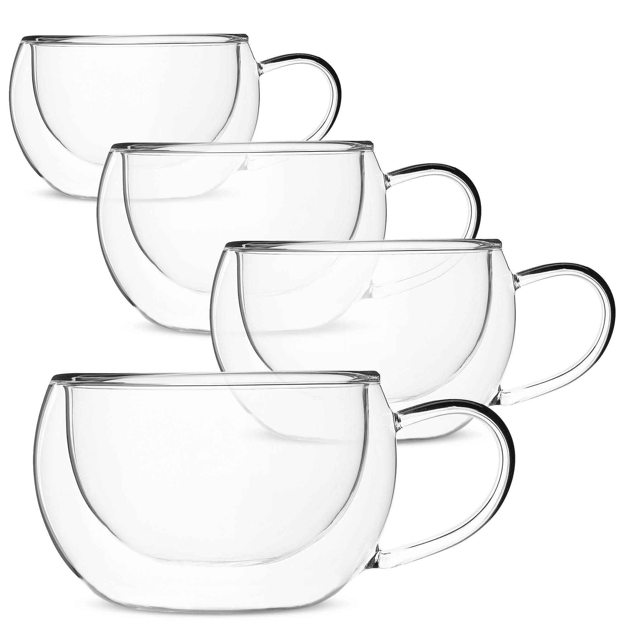 BTaT- Insulated Coffee Cups, Set of 4 (9 oz, 270 ml), Double Wall Glass Tea Cups, Glass Cups, Glass Mug, Glass Coffee Cups, Latte Cups, Latte Mug, Clear Mugs, Glass Cappuccino Cups