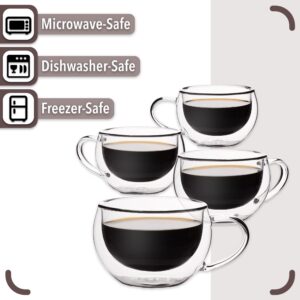 BTaT- Insulated Coffee Cups, Set of 4 (9 oz, 270 ml), Double Wall Glass Tea Cups, Glass Cups, Glass Mug, Glass Coffee Cups, Latte Cups, Latte Mug, Clear Mugs, Glass Cappuccino Cups