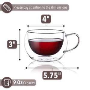 BTaT- Insulated Coffee Cups, Set of 4 (9 oz, 270 ml), Double Wall Glass Tea Cups, Glass Cups, Glass Mug, Glass Coffee Cups, Latte Cups, Latte Mug, Clear Mugs, Glass Cappuccino Cups