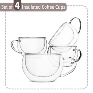 BTaT- Insulated Coffee Cups, Set of 4 (9 oz, 270 ml), Double Wall Glass Tea Cups, Glass Cups, Glass Mug, Glass Coffee Cups, Latte Cups, Latte Mug, Clear Mugs, Glass Cappuccino Cups