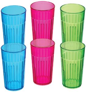 arrow home products 6 oz rainbow plastic tumblers, set of 6 - made in the usa, bpa free plastic - break-resistant plastic drinking glasses for indoor & outdoor use - dishwasher safe, assorted colors