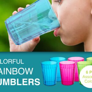 Arrow Home Products 6 oz Rainbow Plastic Tumblers, Set of 6 - Made in the USA, BPA Free Plastic - Break-Resistant Plastic Drinking Glasses for Indoor & Outdoor Use - Dishwasher Safe, Assorted Colors