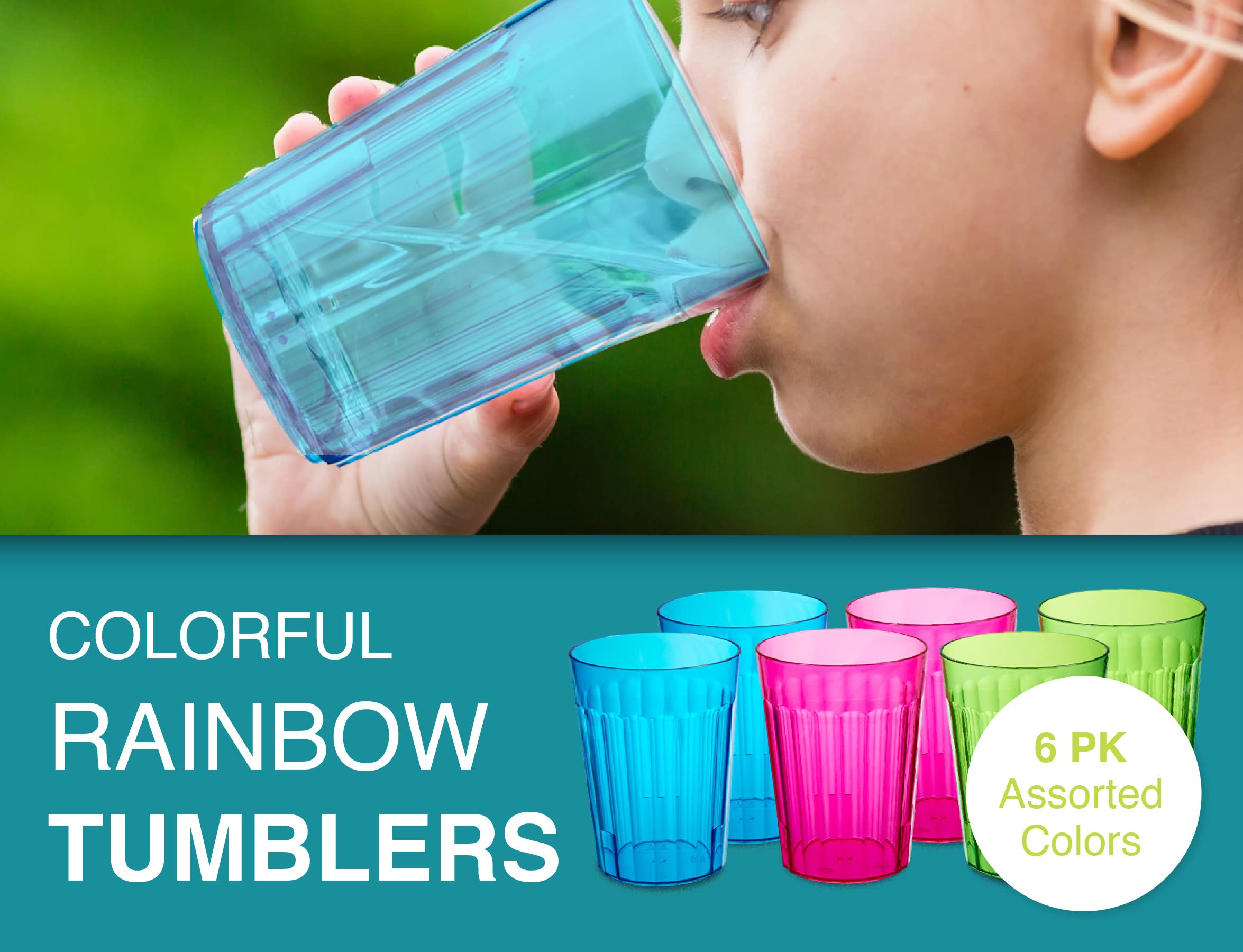 Arrow Home Products 6 oz Rainbow Plastic Tumblers, Set of 6 - Made in the USA, BPA Free Plastic - Break-Resistant Plastic Drinking Glasses for Indoor & Outdoor Use - Dishwasher Safe, Assorted Colors