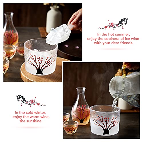 DUJUST Japanese Sake Set for 4, Handcraft Pink Cherry Blossoms Design, 1 Sake Bottle, 1 Sake Tank and 4 Sake Cups, Cold/Warm/Hot Sake Carafe, Special Japanese Gifts Set - 6 pcs