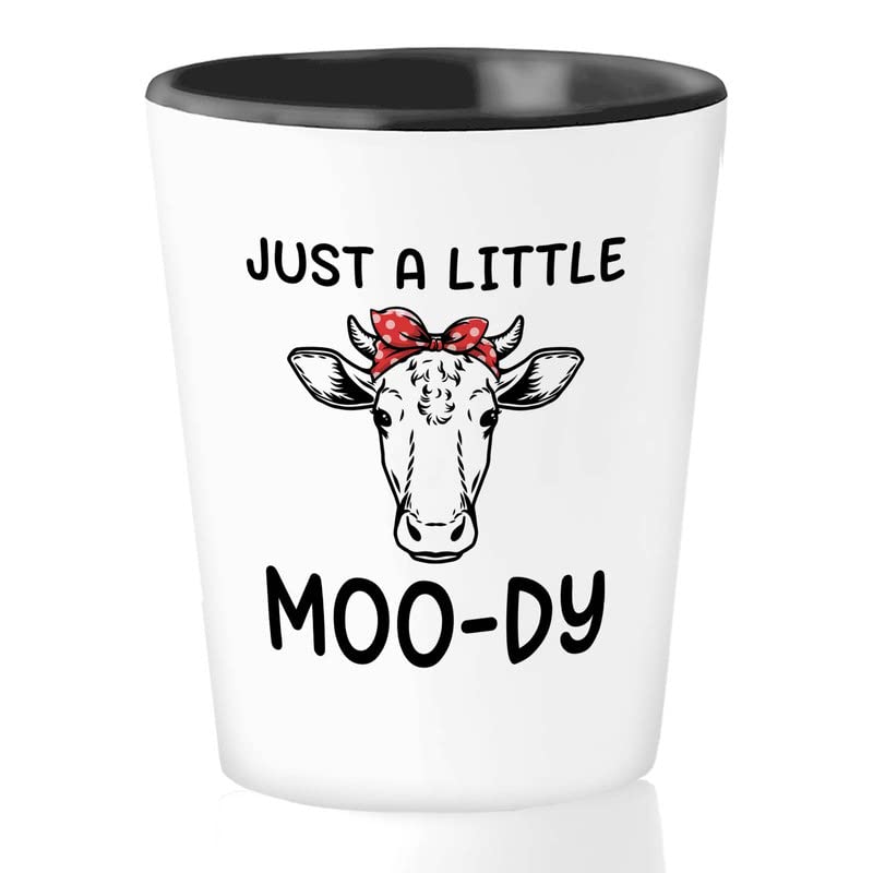 Bubble Hugs Farmer Shot Glass 1.5oz - Just a little moo-dy - Funny Farmer Gifts for Men Vintage Stuff Adult Cow Tractor Chicken Guy Farming