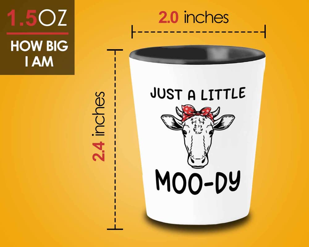 Bubble Hugs Farmer Shot Glass 1.5oz - Just a little moo-dy - Funny Farmer Gifts for Men Vintage Stuff Adult Cow Tractor Chicken Guy Farming