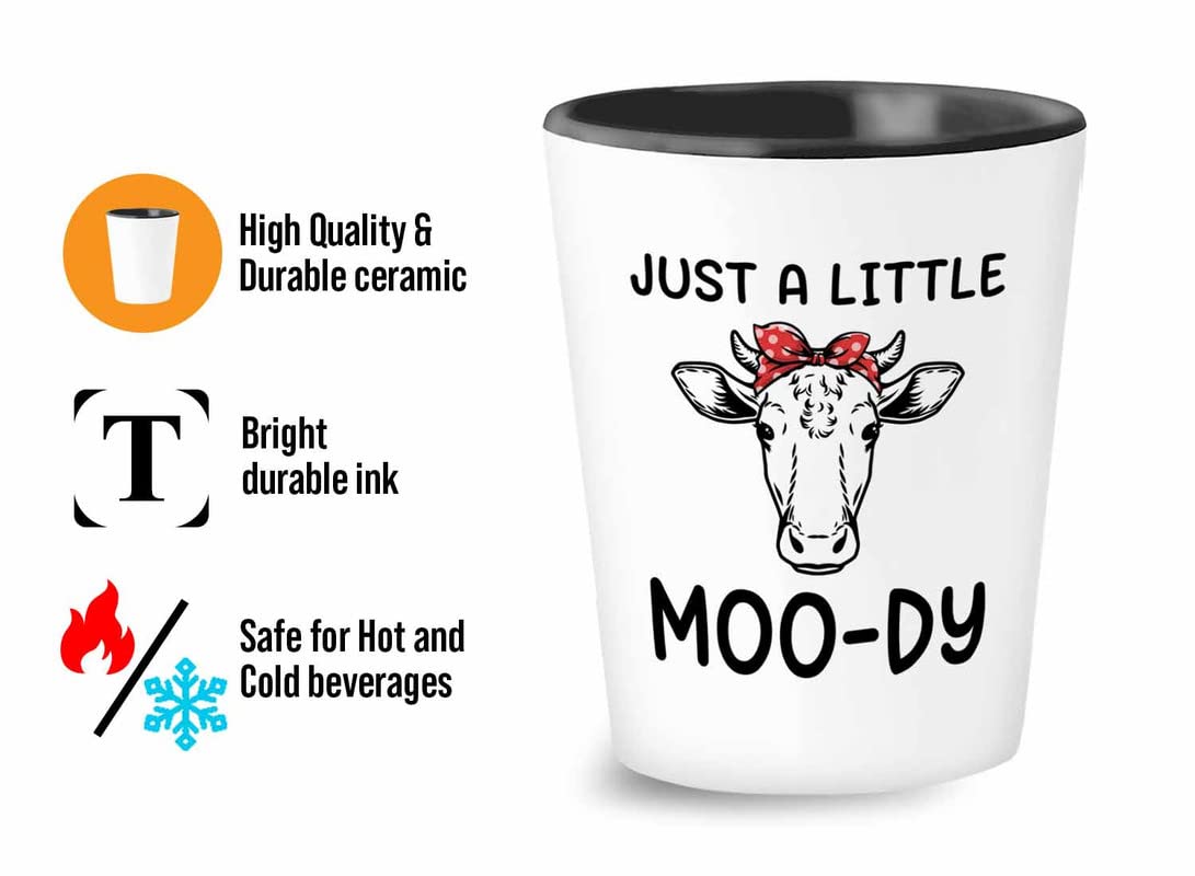 Bubble Hugs Farmer Shot Glass 1.5oz - Just a little moo-dy - Funny Farmer Gifts for Men Vintage Stuff Adult Cow Tractor Chicken Guy Farming