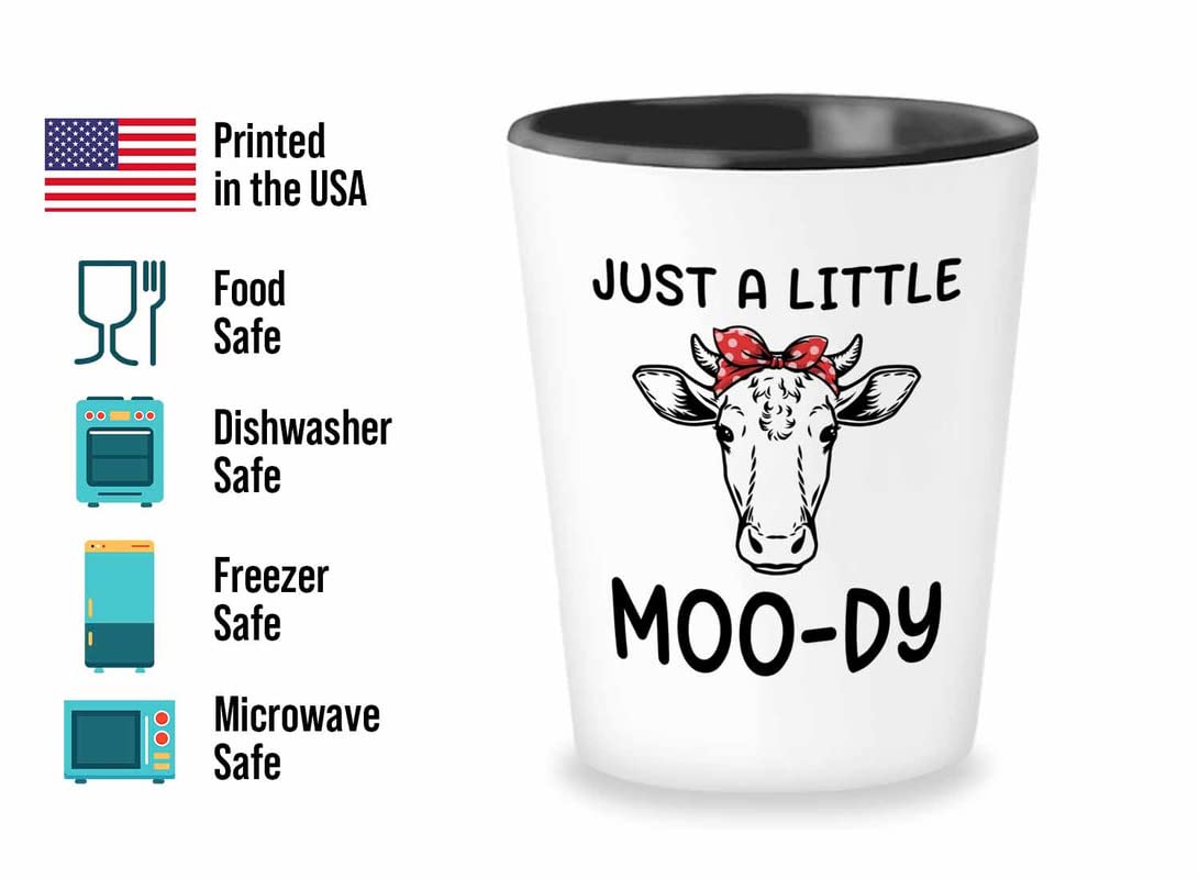 Bubble Hugs Farmer Shot Glass 1.5oz - Just a little moo-dy - Funny Farmer Gifts for Men Vintage Stuff Adult Cow Tractor Chicken Guy Farming