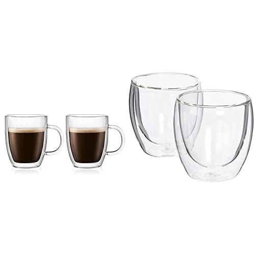 Bodum Bistro Coffee Mug (2-Pack) and Bodum Pavina Glass Double-Wall Insulated Glasses