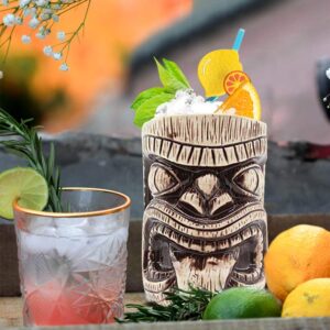 Tiki Mugs Set - Large Ceramic Tiki Mug, Cocktail Mugs for Mai Tai, Punch, Pina Colada, and Tropical bar Drinks (TIKISET)