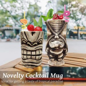 Tiki Mugs Set - Large Ceramic Tiki Mug, Cocktail Mugs for Mai Tai, Punch, Pina Colada, and Tropical bar Drinks (TIKISET)