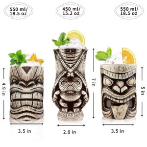 Tiki Mugs Set - Large Ceramic Tiki Mug, Cocktail Mugs for Mai Tai, Punch, Pina Colada, and Tropical bar Drinks (TIKISET)