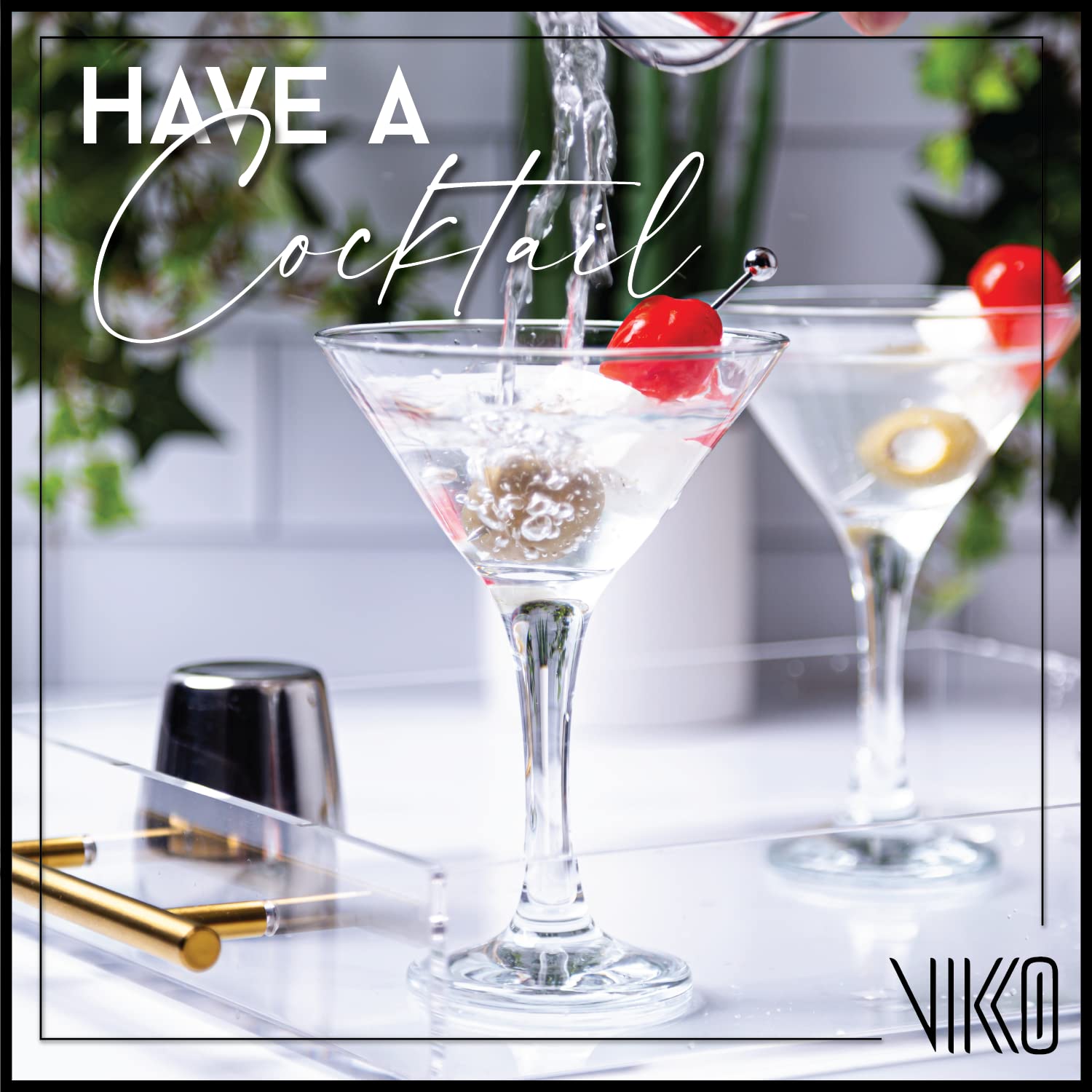 Vikko Martini Glasses Set of 4, Crystal Clear 6 Ounce Martini Glasses with Stem, Elegant Glasses for Martini, Vodka, Cocktail, Dishwasher Safe, Durable Glassware