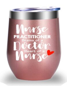 mamihlap nurse practitioner brains of a doctor,heart of a nurse wine tumbler.nurse practitioner gifts for friend daughter women.nurse appreciation,nursing school graduation gifts.(12 oz rose gold)