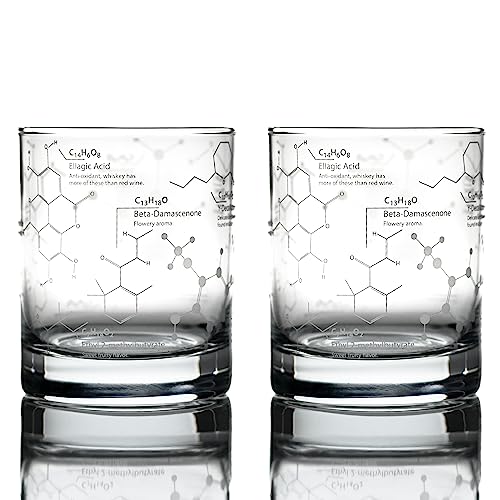 Greenline Goods Whiskey Glasses - 10 oz Tumbler Gift Set – Science of Whisky Glasses (Set of 2) Etched with Whiskey Chemistry Molecules | Old Fashioned Rocks Glass