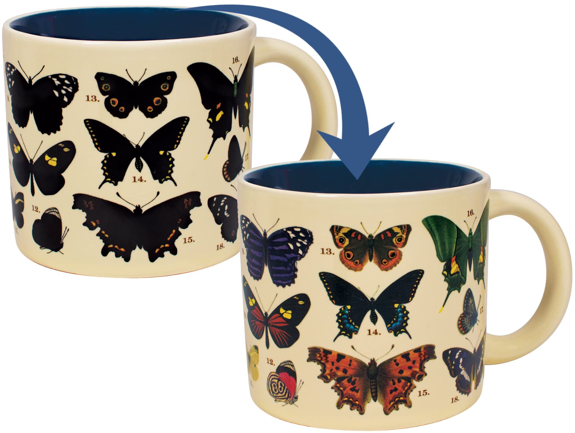 The Unemployed Philosophers Guild Butterfly Color Changing Heat Transforming Mug - Hot Coffee Reveals 18 Butterflies in Beautiful Colorful Detail, Comes in a Fun Box, 14oz.