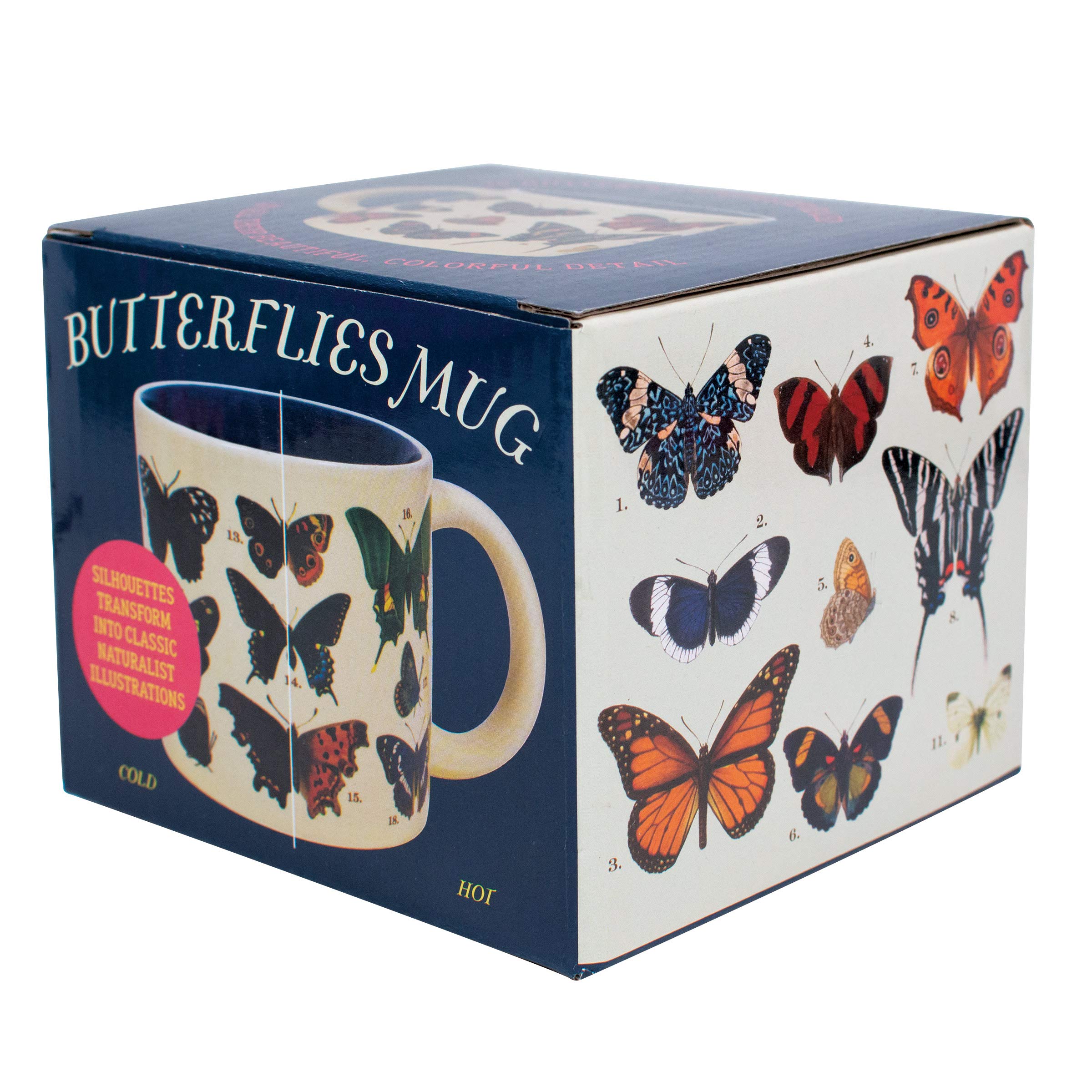 The Unemployed Philosophers Guild Butterfly Color Changing Heat Transforming Mug - Hot Coffee Reveals 18 Butterflies in Beautiful Colorful Detail, Comes in a Fun Box, 14oz.