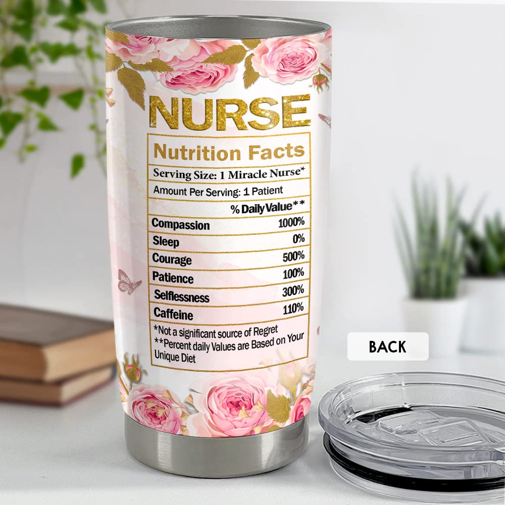 SANDJEST Nurse Tumbler Floral Nutrition Facts 20oz Tumblers with Lid Gift for Nurses Student New Nurse Woman Christmas Birthday Graduation