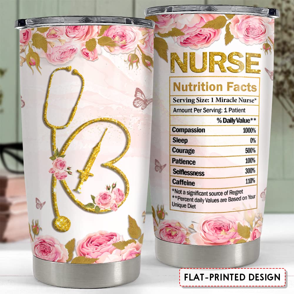 SANDJEST Nurse Tumbler Floral Nutrition Facts 20oz Tumblers with Lid Gift for Nurses Student New Nurse Woman Christmas Birthday Graduation