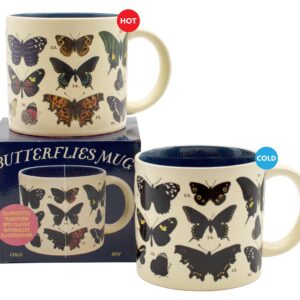 The Unemployed Philosophers Guild Butterfly Color Changing Heat Transforming Mug - Hot Coffee Reveals 18 Butterflies in Beautiful Colorful Detail, Comes in a Fun Box, 14oz.