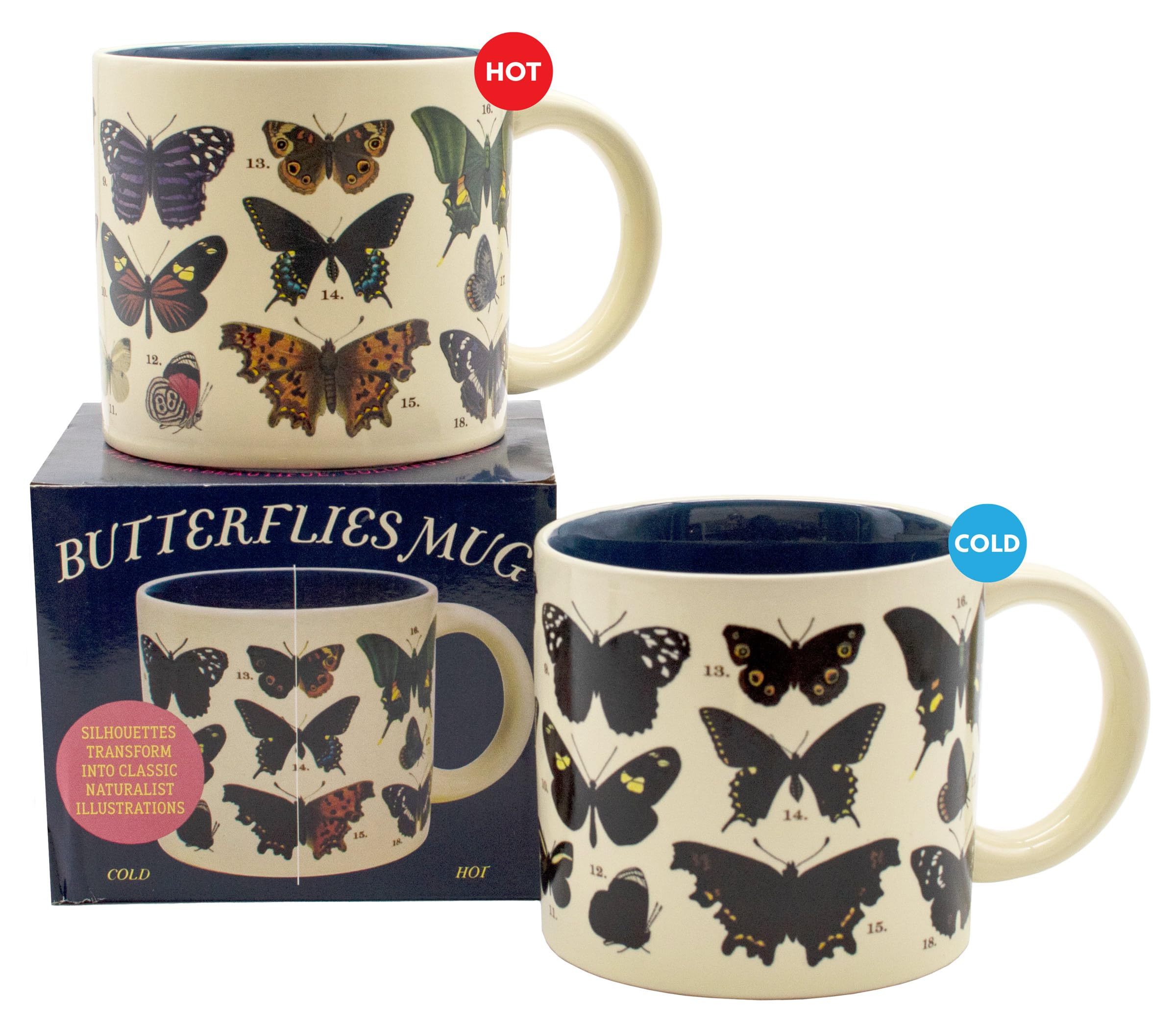 The Unemployed Philosophers Guild Butterfly Color Changing Heat Transforming Mug - Hot Coffee Reveals 18 Butterflies in Beautiful Colorful Detail, Comes in a Fun Box, 14oz.