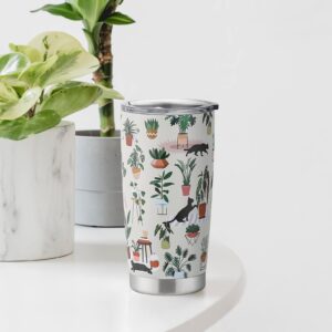 Delsakhula Gifts for Plants and Cats Lovers Plants Lovers Plants Gifts for Women Cat and Plants Lovers Gifts for Women Mom Cat Insulated Stainless Steel Travel Tumbler With Lid 20 OZ