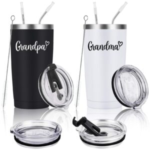 lifecapido grandpa and grandma travel tumbler set, insulated stainless steel tumbler with lids, funny grandparents christmas gifts for grandpa grandma from grandchildren grandkids(20oz, black&white)