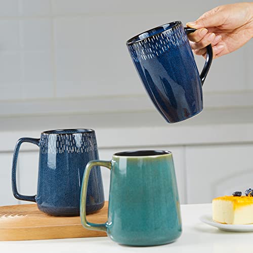 HYTYSKAR 24 OZ Extra Large Ceramic Coffee Mug, Jumbo Coffee Mugs, Big Tea Cups with a Large Handle for Office and Home, Microwave and Dishwasher Safe (24 OZ Star Blue)