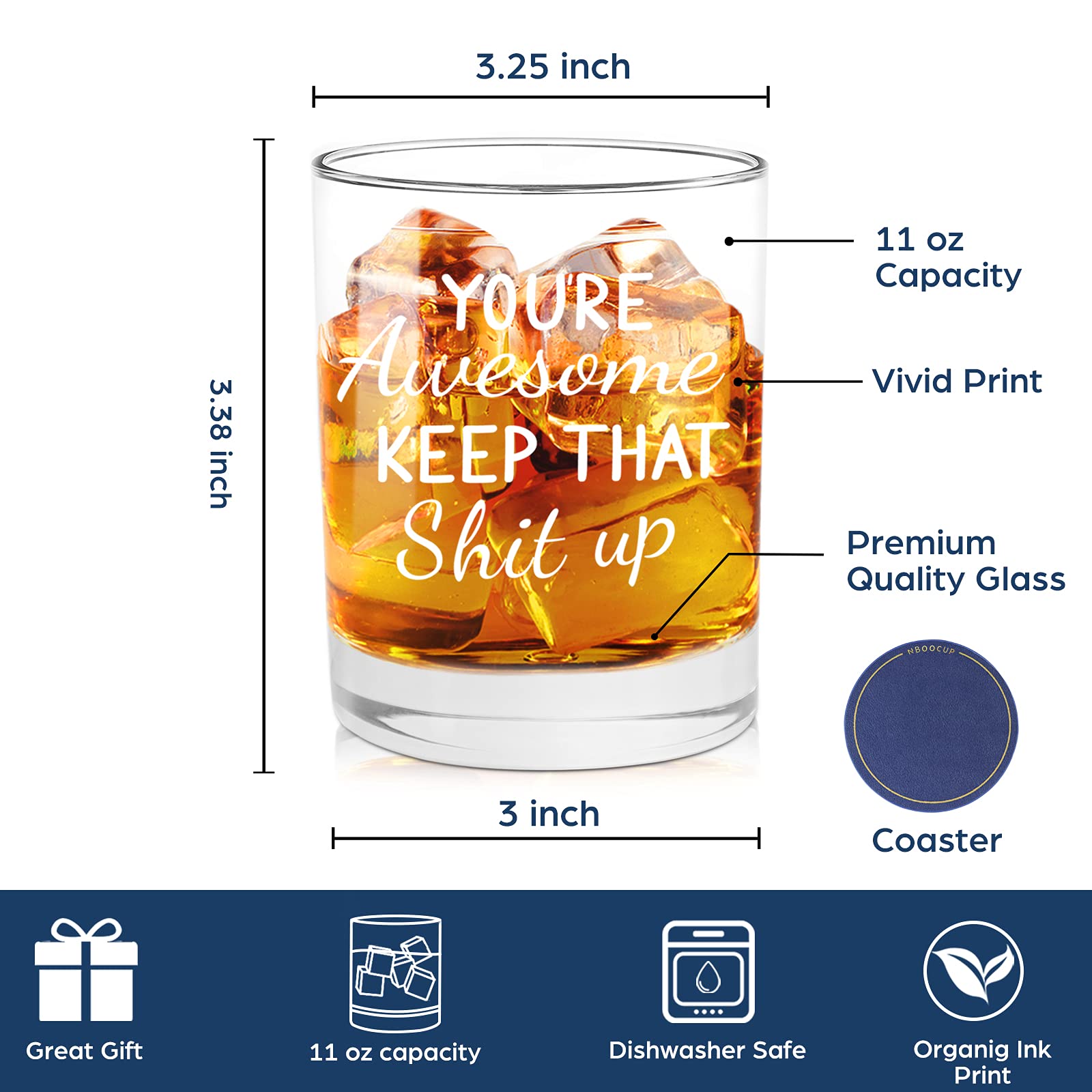 You're Awesome Keep That Up Funny Whiskey Glasses for Men or Women, Unique Festival, Birthday Gifts for Friends, Girlfriend, Coworker, Men, Congratulations Birthday BFF Gifts for Friend, 11 oz