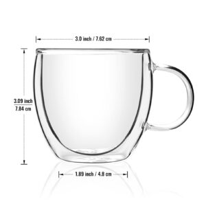 Stylusella Double Wall Glass Espresso Cups 5oz/150ml, A set of 2, Thermo Insulated Borosilicate Glass Cups with Handle