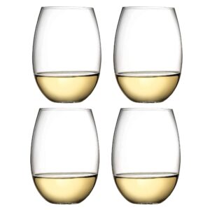 Royalty Art European Stemless White Wine Cups (4-Piece Set) Classic Craftsmanship, Elegant Hosting Glassware, Modern, Heavy-Duty Borosilicate Glass Crystal, Dishwasher Safe (Clear a)