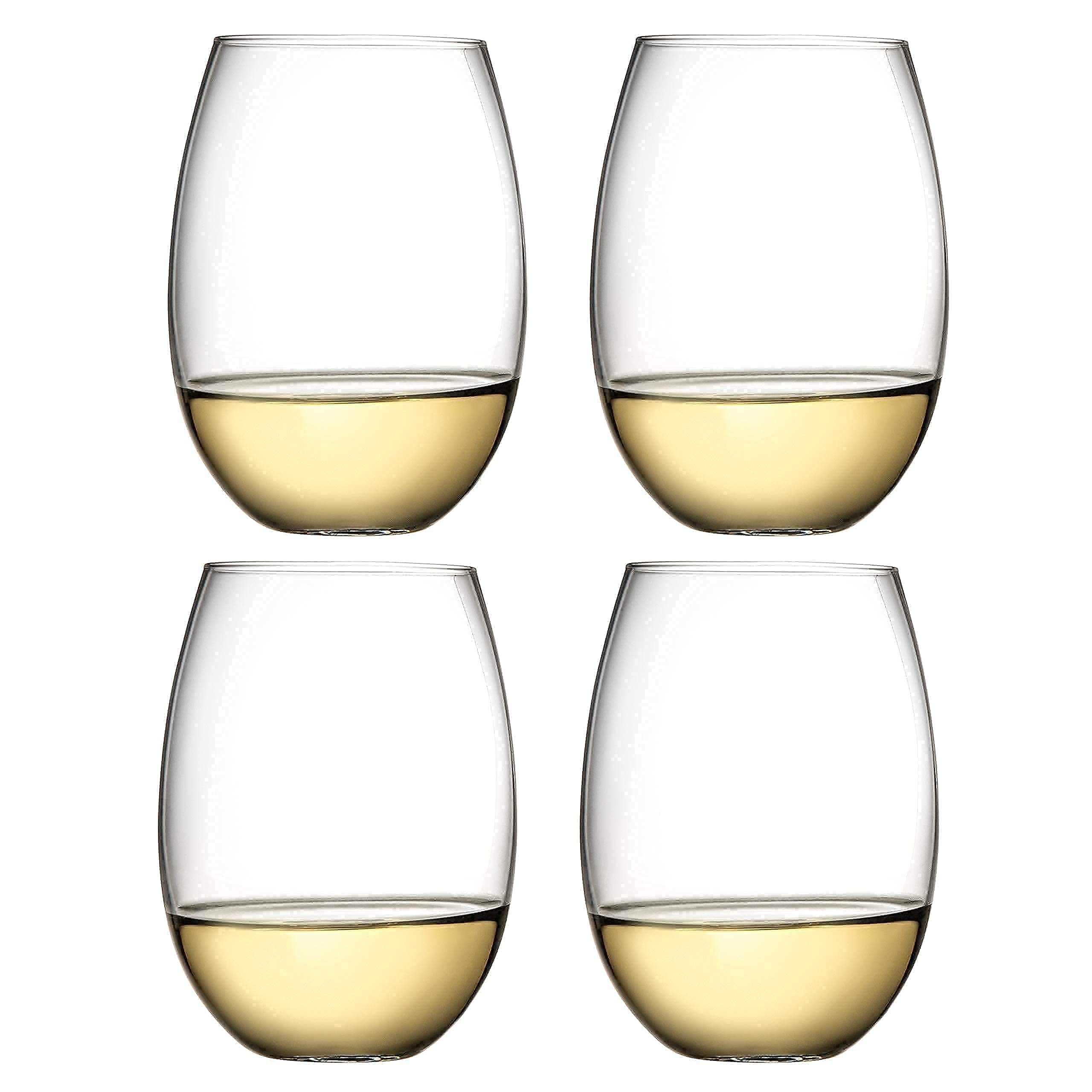 Royalty Art European Stemless White Wine Cups (4-Piece Set) Classic Craftsmanship, Elegant Hosting Glassware, Modern, Heavy-Duty Borosilicate Glass Crystal, Dishwasher Safe (Clear a)