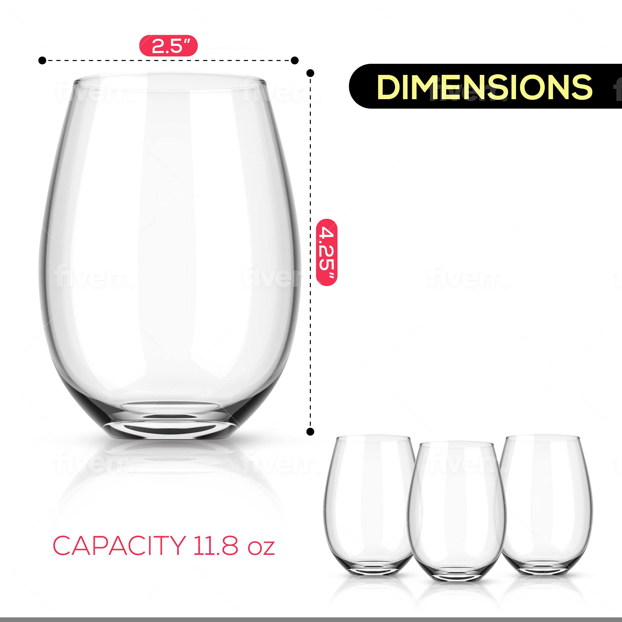 Royalty Art European Stemless White Wine Cups (4-Piece Set) Classic Craftsmanship, Elegant Hosting Glassware, Modern, Heavy-Duty Borosilicate Glass Crystal, Dishwasher Safe (Clear a)