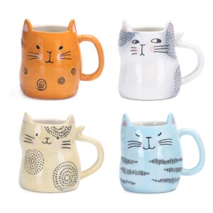 bico cartoon cat handcrafted stoneware ceramic 10oz mugs, set of 4, assorted color