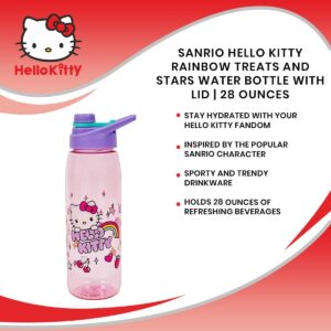 Hello Kitty Rainbow Treat And Stars Water Bottle W/Lid, Plastic