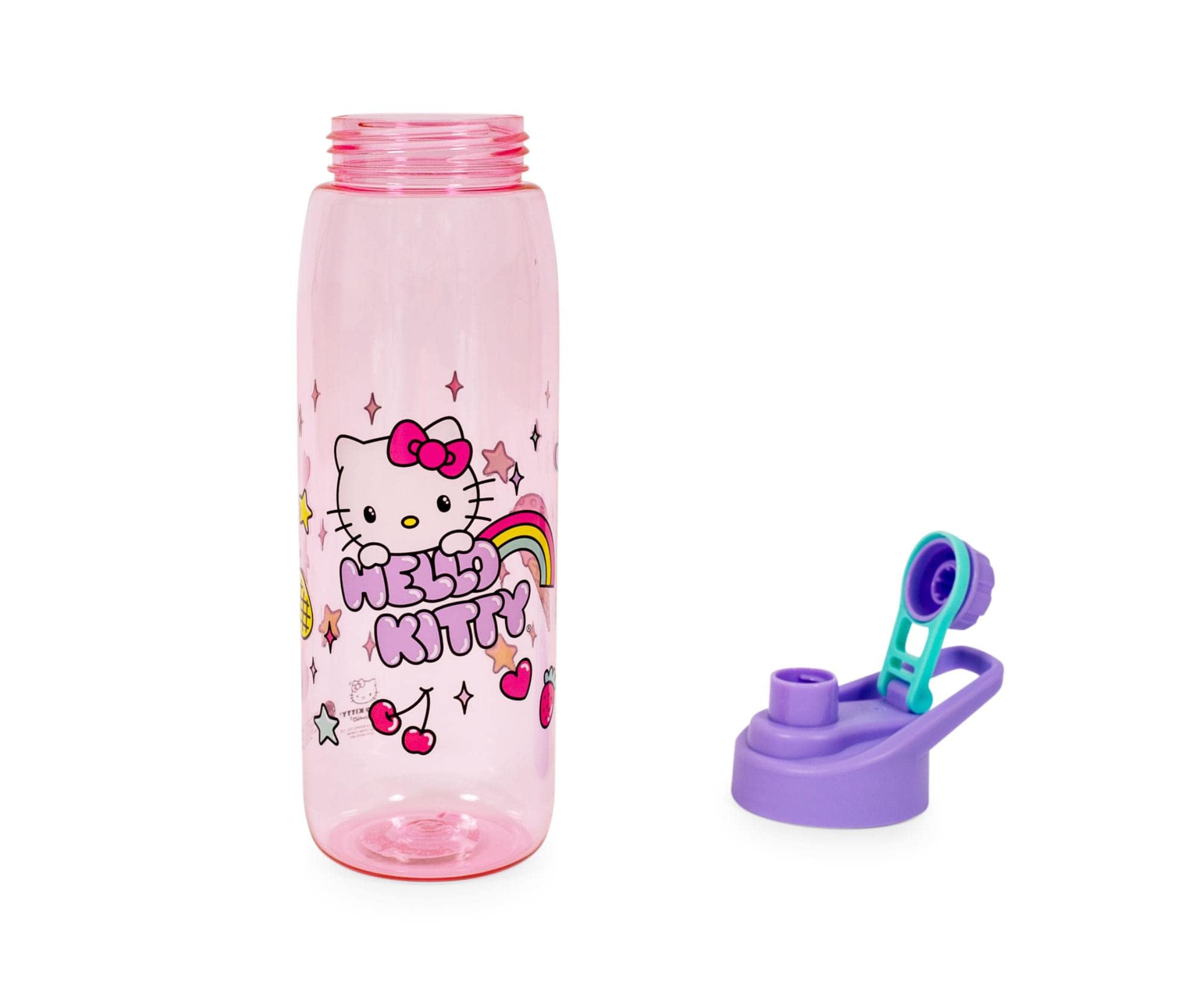 Hello Kitty Rainbow Treat And Stars Water Bottle W/Lid, Plastic