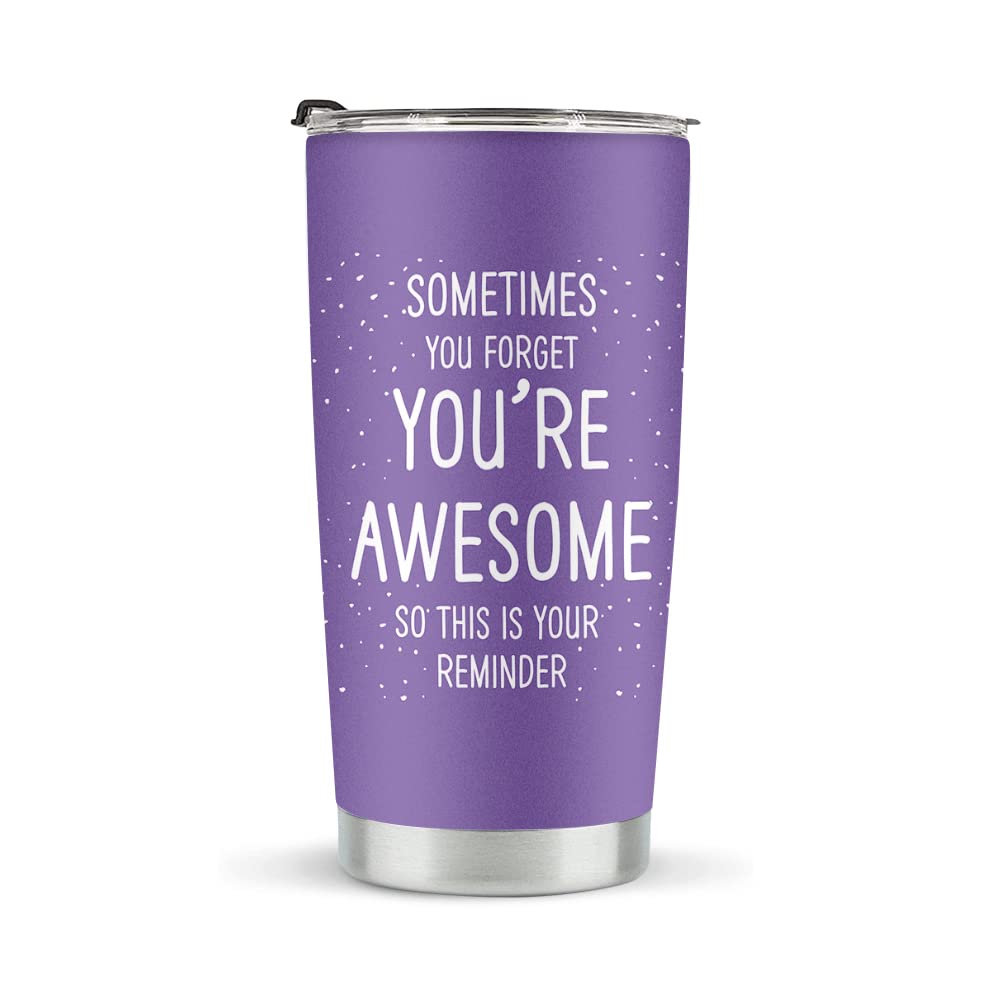 kdxpbpz Inspirational Gifts for Women, Stainless Steel Purple Tumblers 20oz, Thank You Gifts, Sometimes You Forget You’re Awesome, Birthday Appreciation Gift for Teachers Friends Employee Coworker