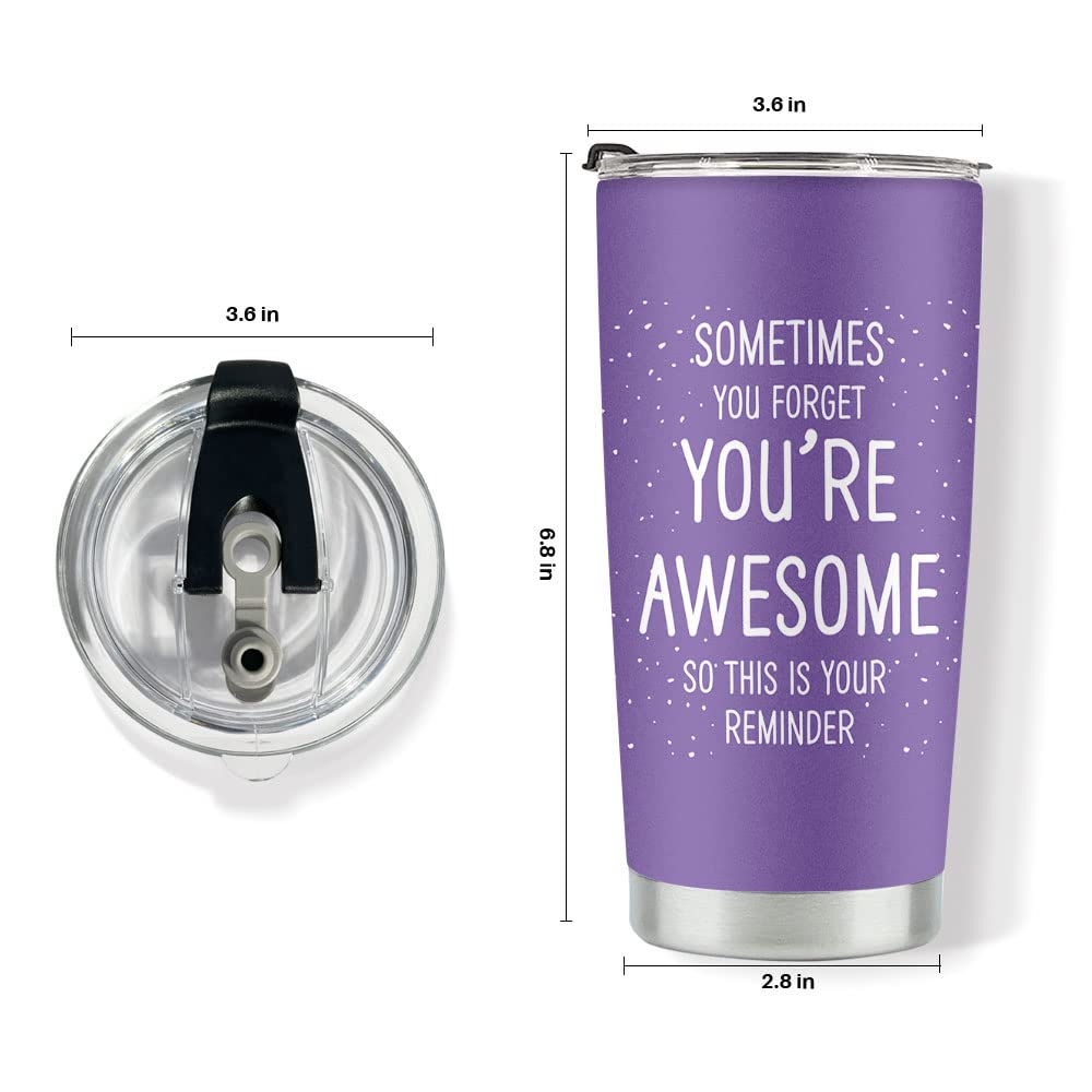 kdxpbpz Inspirational Gifts for Women, Stainless Steel Purple Tumblers 20oz, Thank You Gifts, Sometimes You Forget You’re Awesome, Birthday Appreciation Gift for Teachers Friends Employee Coworker