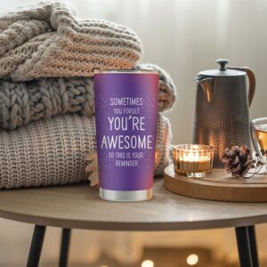 kdxpbpz Inspirational Gifts for Women, Stainless Steel Purple Tumblers 20oz, Thank You Gifts, Sometimes You Forget You’re Awesome, Birthday Appreciation Gift for Teachers Friends Employee Coworker