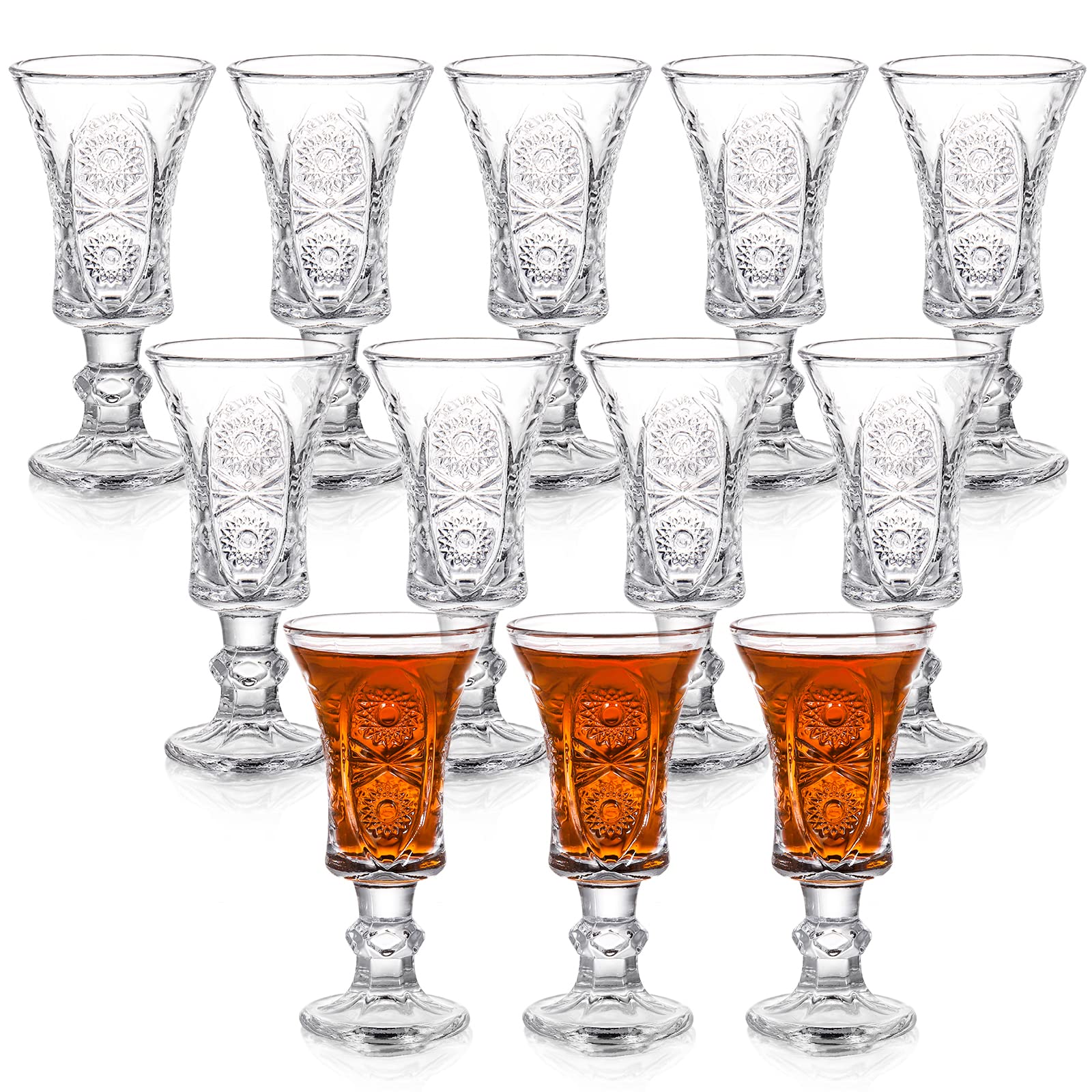 Youeon 12 Pack 1.2 Oz Shot Glasses Set, Clear Cordial Glasses, Fancy Shot Glasses, Mini Wine Glass with Heavy Base, Sherry Glasses Small Goblet Glasses for Tequila, Liquor, Whiskey, Vodka