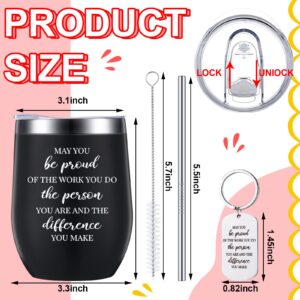 6 Sets Teacher Appreciation Gifts Employee Appreciation Gifts for Coworkers Bulk Thank You Gifts for Women Men 12 oz Insulated Wine Tumblers with Lids Straws and Stainless Steel Keychains for Teacher