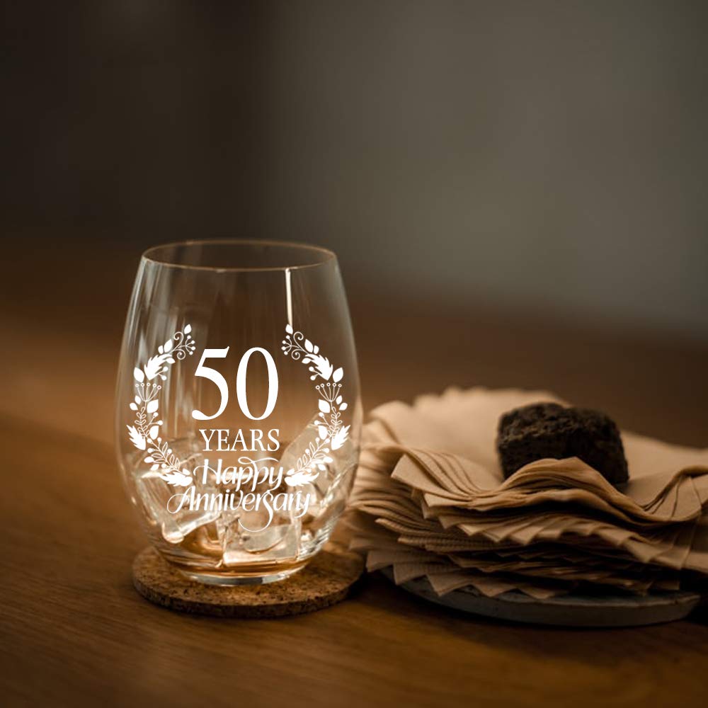 Perfectinsoy 50 Years Happy Anniversary Wine Glass Set of 2, 50th Anniversary Wedding Gift For Mom, Dad, Wife, Soulmate, Couple, Funny Vintage Unique Personalized, 50 Years Gifts, Wedding Gifts