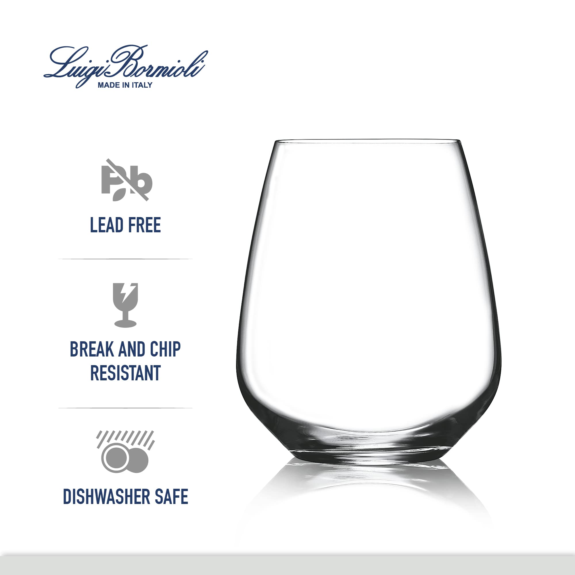 Luigi Bormioli Crescendo Crescendo 23.25 Ounce Stemless Wine Glasses, Set Of 4, Crystal SON-hyx Glass, Made In Italy.