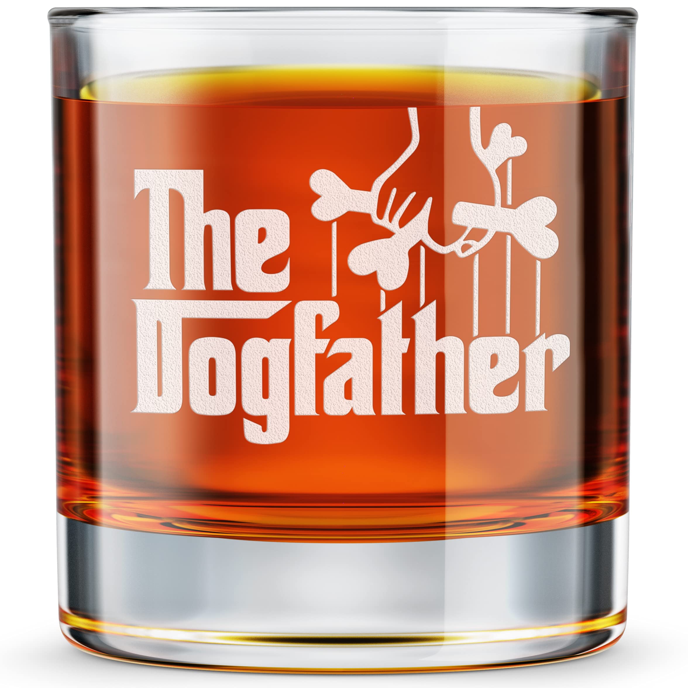 DADDY FACTORY Dog Dad Gifts - The Dogfather - Etched 10.25 Whiskey Rocks Glass, Funny Dog Lovers Gifts For Men - Father's Day Gift From Dog or Wife